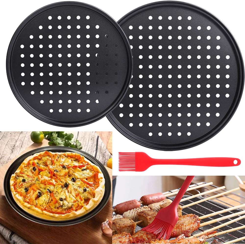 PROKITCHEN 2 PCS Moule à Pizza Perforées en Acier, Plaque à Pizza Anti ...