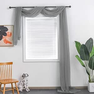 Amazon.com: TOAVA DECO Grey Sheer Window Scarf Valance for Windows Gray ...