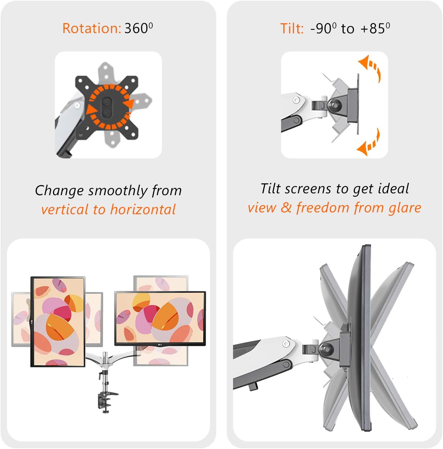 Urbo Hallum Ergonomic Dual Monitor Arms with Height Adjustment, Swivel ...