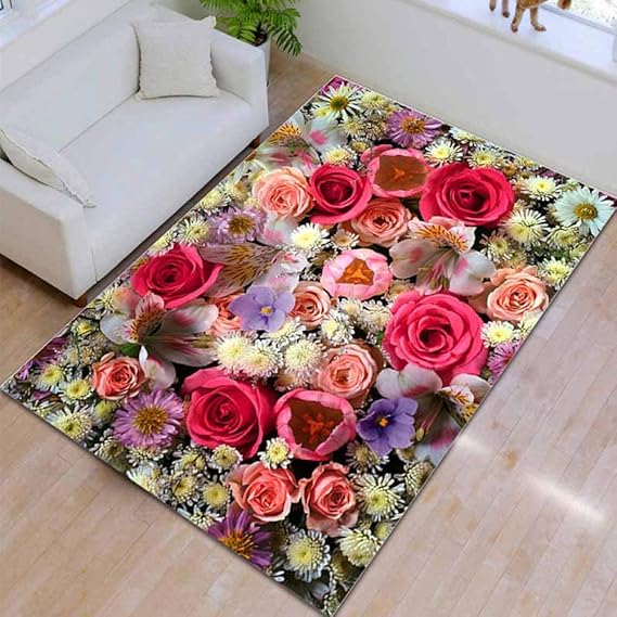 Large Home Rug,Nordic Colored Flowers, Microfiber 3D Print Non-Slip ...