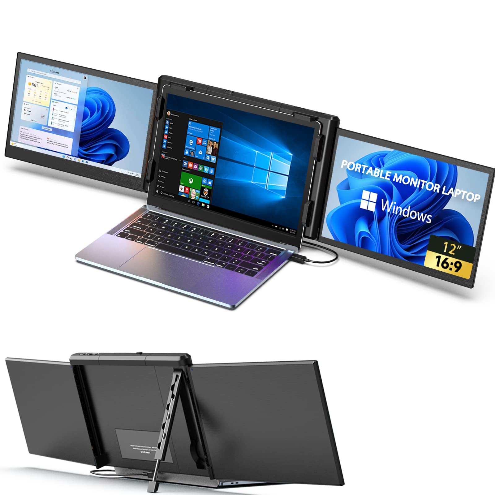 Triple Portable Monitor for Laptop, Laptop Monitor Extender FHD 1080IPS ...