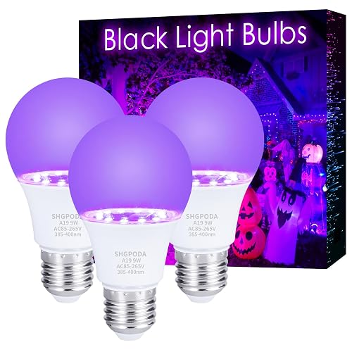 SHGPODA 3 Pack 9W LED Black Lights Bulb, A19 E26 Blacklight Bulb 385 ...