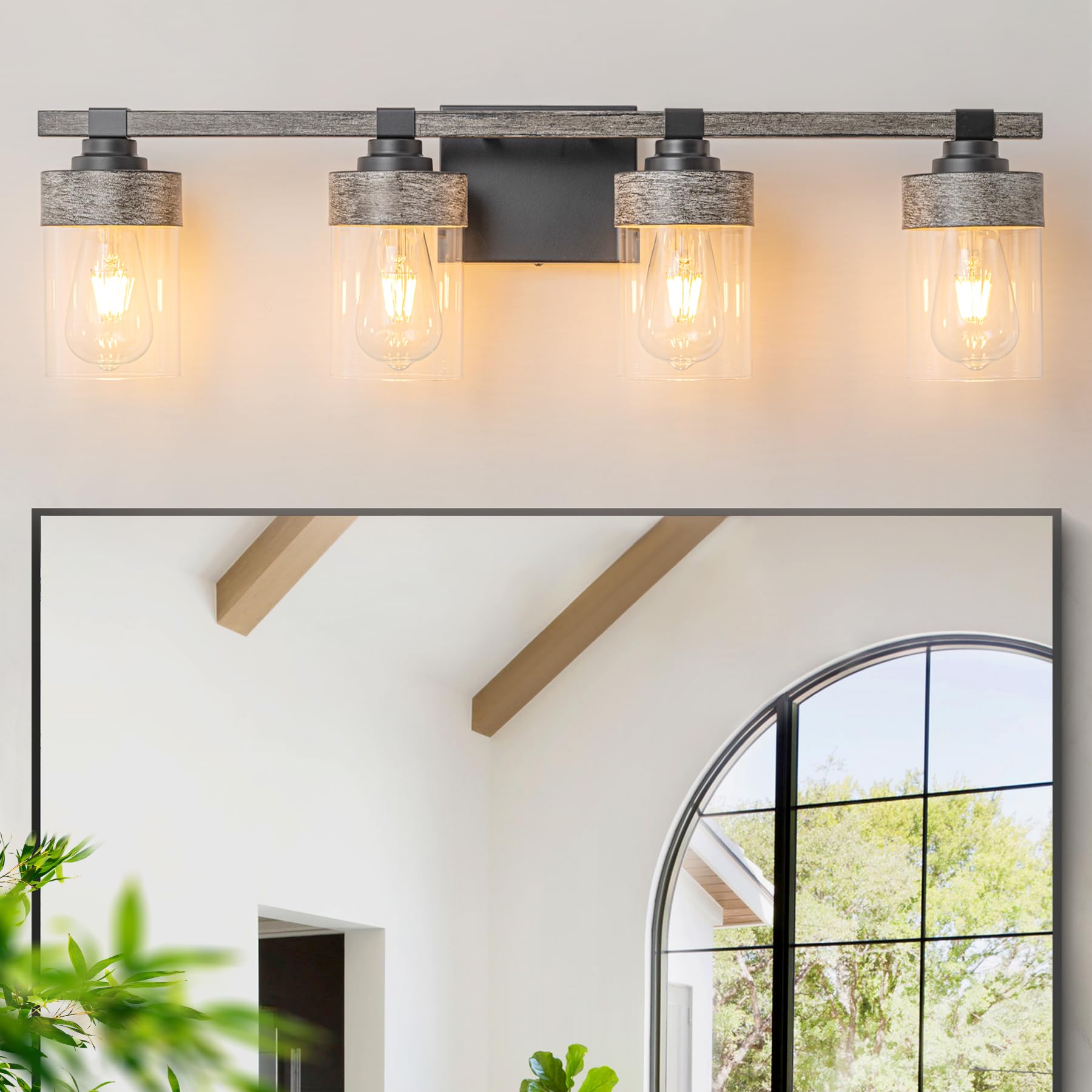 BrkNit 4-Light Farmhouse Bathroom Light Fixtures Over Mirror, Rustic ...