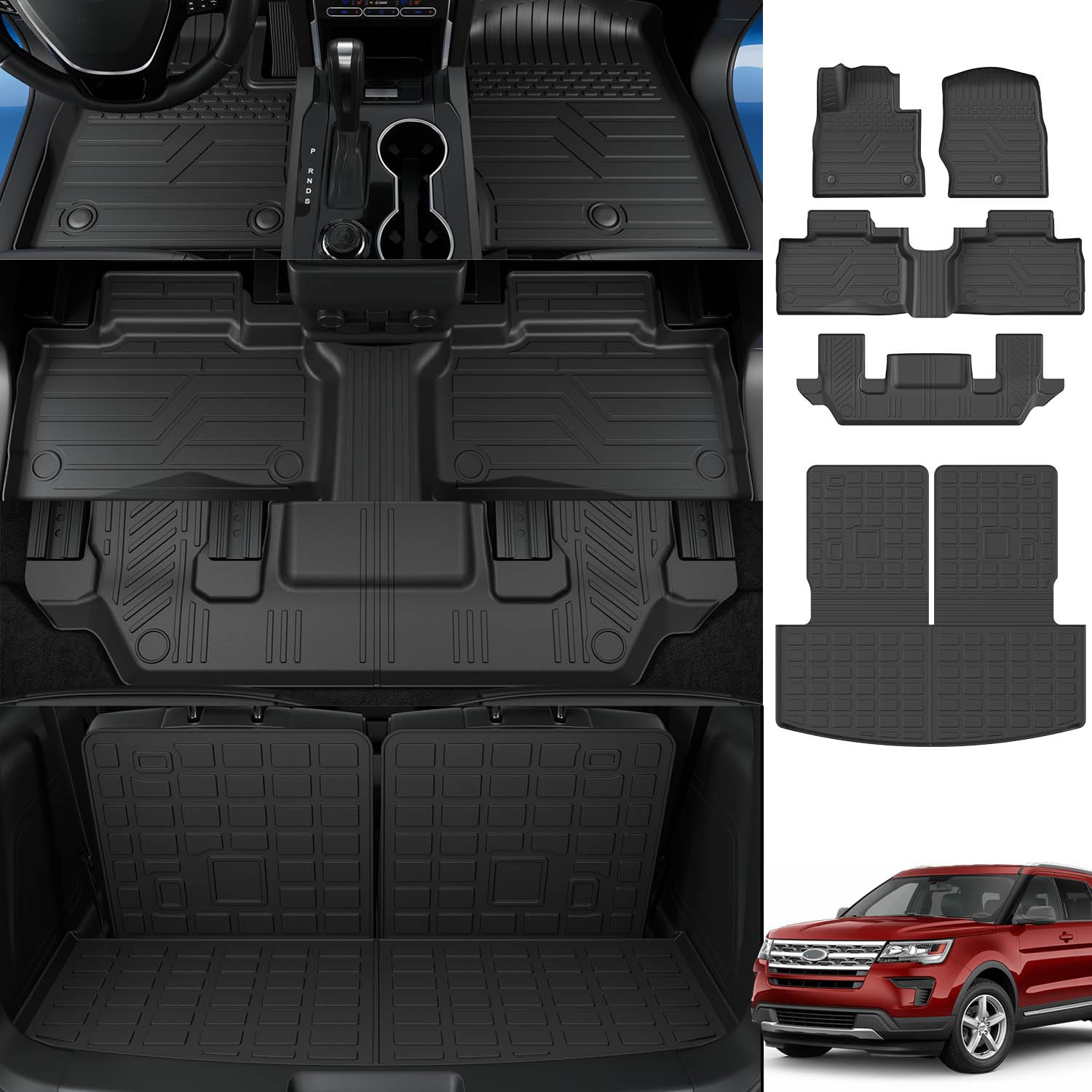 powoq 6 Seats Floor Mat Compatible with 2020-2025 Ford Explorer Cargo ...