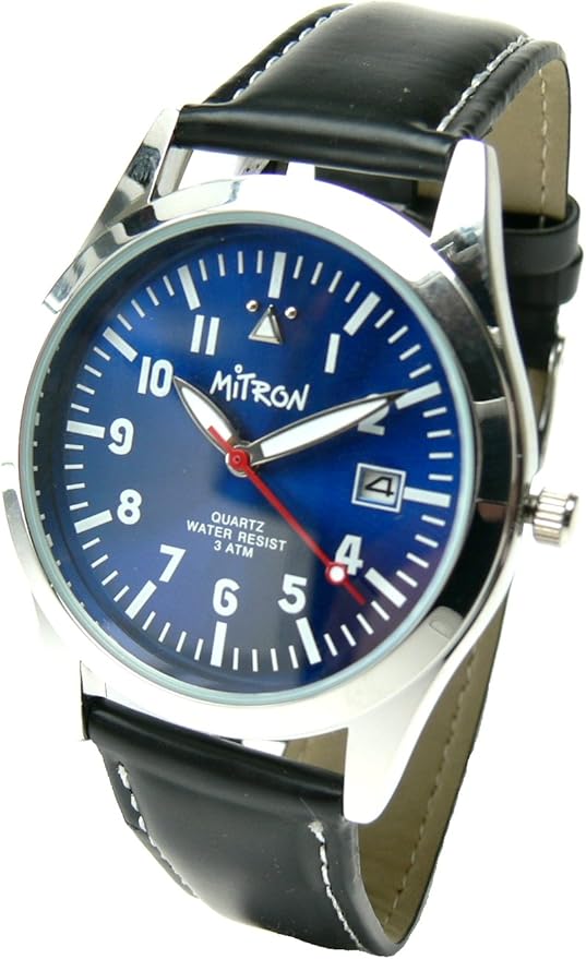 Mitron Herren-Lederarmbanduhr 64287 schwarz Quarz Analog: Amazon.de: Uhren