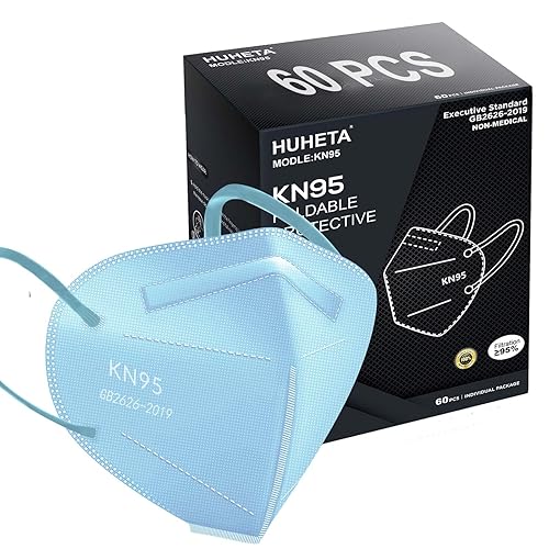 HUHETA KN95 Face Mask 60 PCs, 5-Ply Safety Masks for Men & Women ...