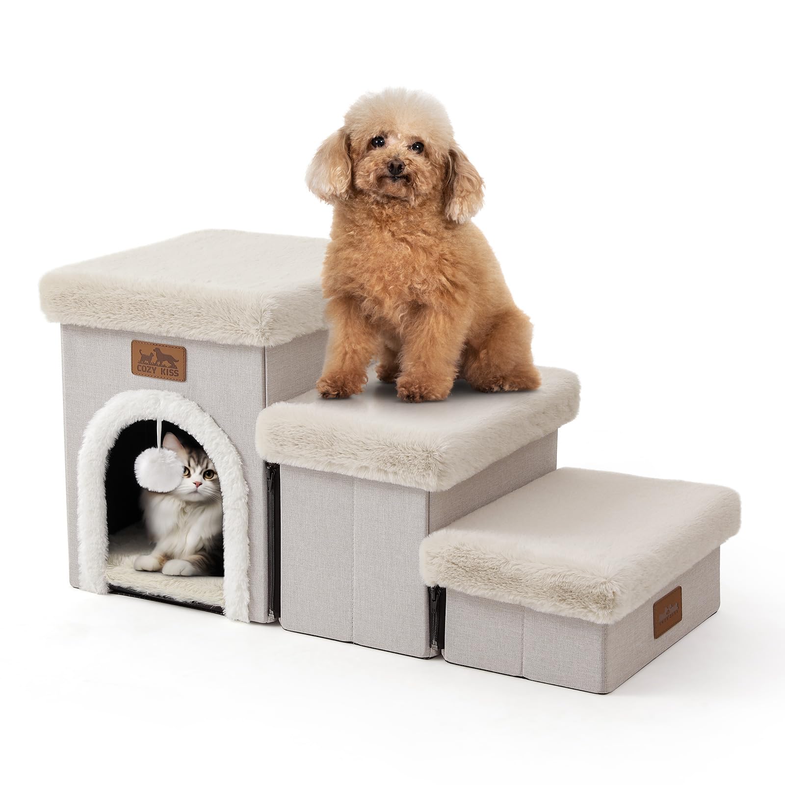 COZY KISS Dog Stairs for Small Dogs with Storage and Condo, 14" H ...
