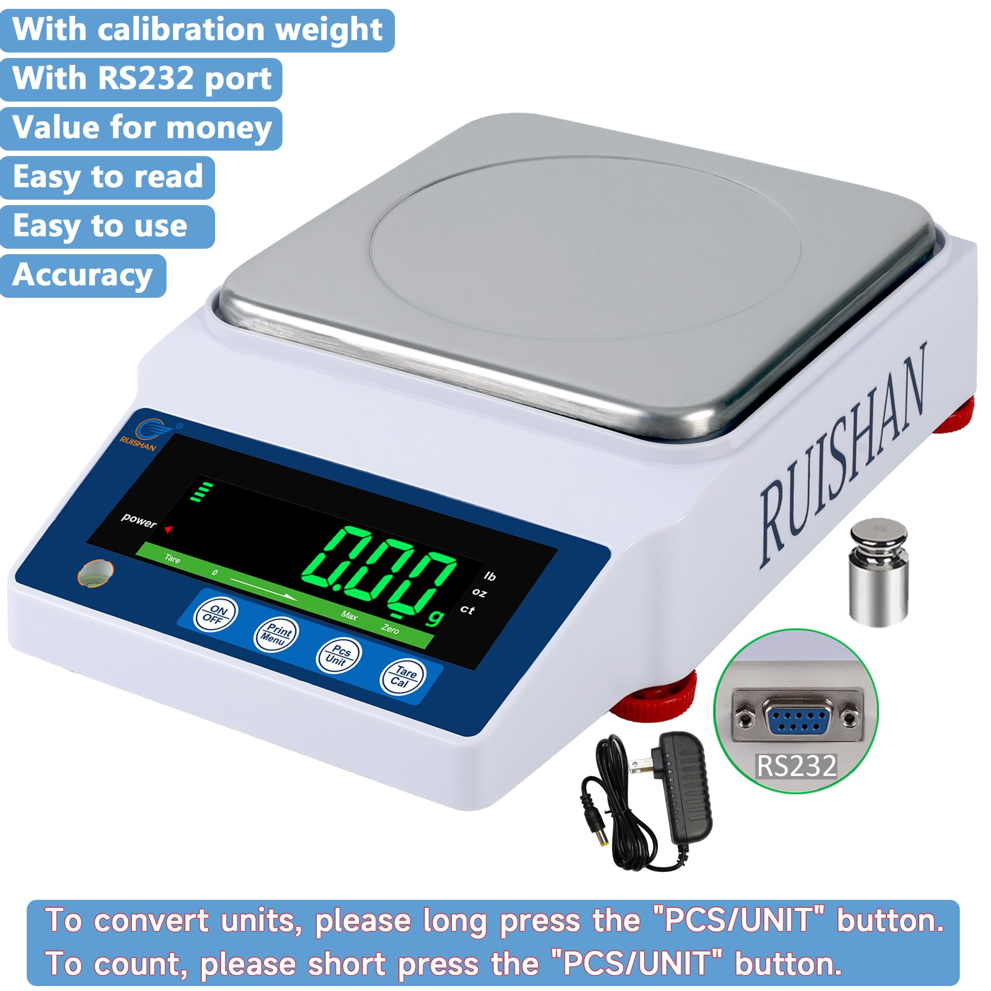 RUISHAN 6000gx0.01g Large Range Lab Scale Precision Electronic Digital ...