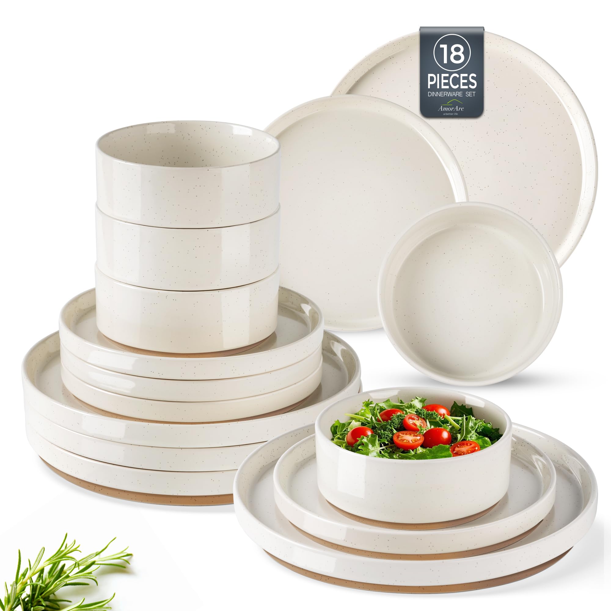 AmorArc Ceramic Dinnerware Set for 6 | Speckled Stoneware Plates and ...