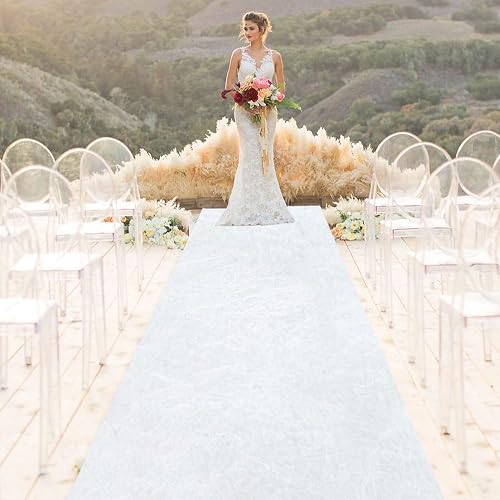 Fabric Wedding Aisle Runners 36x100ft White Floral Lace Aisle Runner