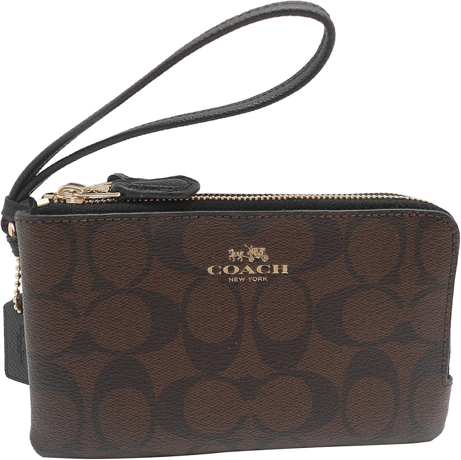 Amazon.com: COACH F66506 CORNER ZIP WRISTLET IN SIGNATURE Brown Black ...