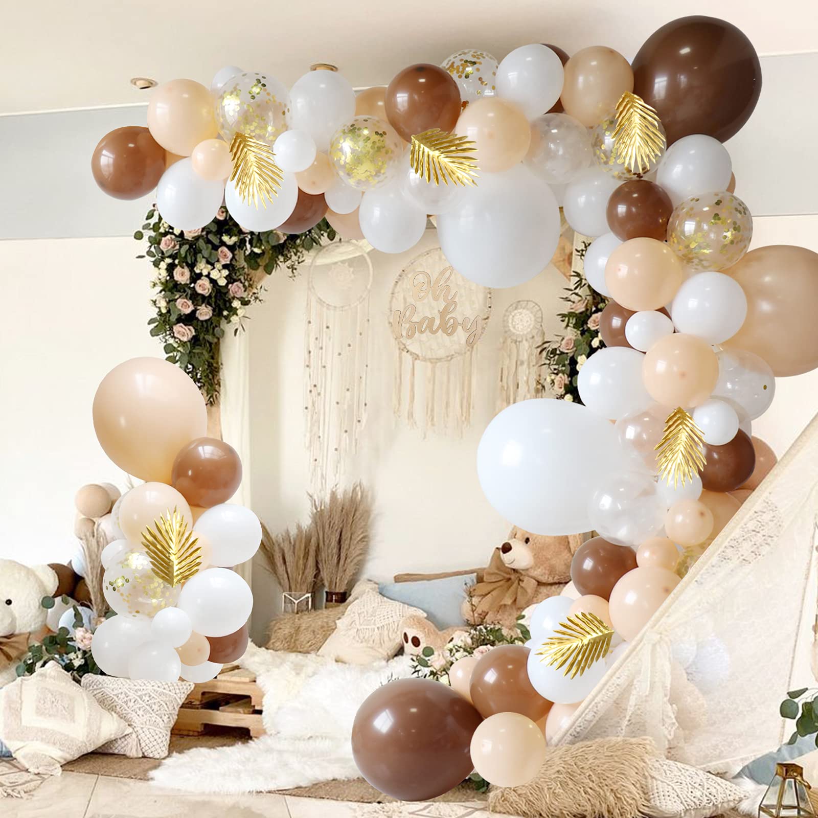 Buy 160 Pcs Neutral Brown Balloon Garland Kit, Coffee White Gold Leaf ...