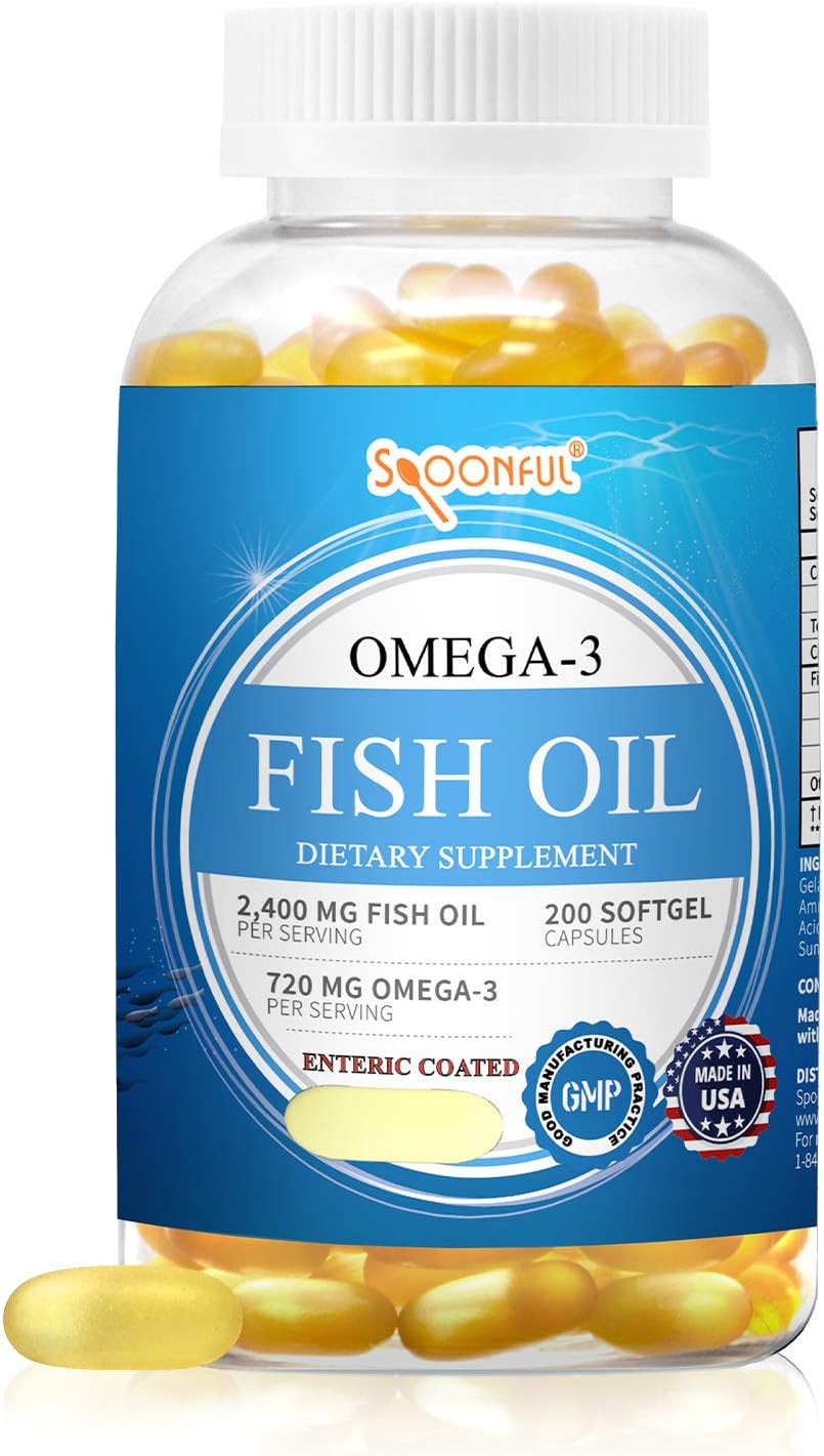 Amazon.com: Spoonful Omega 3 Fish Oil Enteric Coated 2400mg, 200 ...