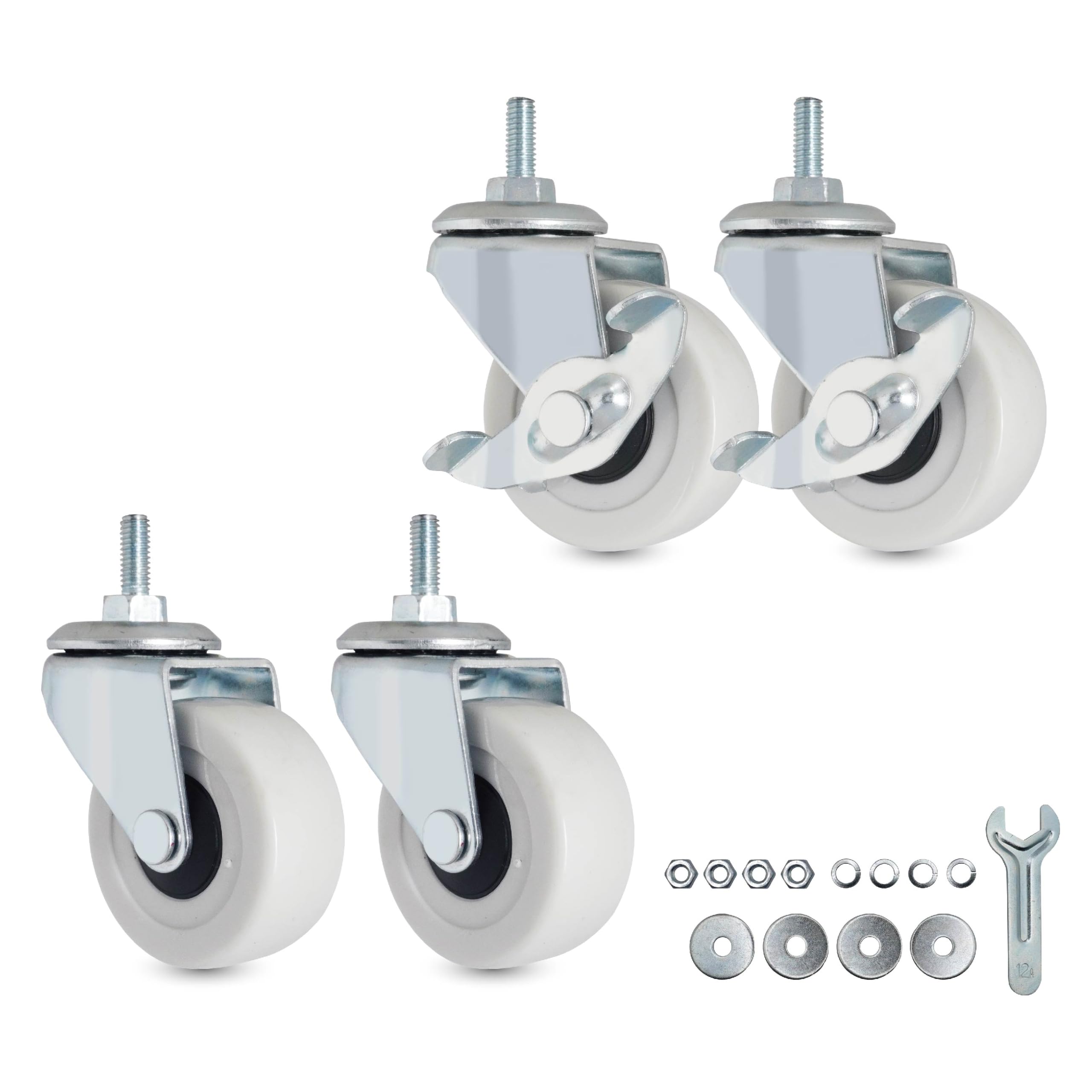 M6 Threaded Stem Caster Wheels, 2 Inch PVC Silent, No Noise and No ...