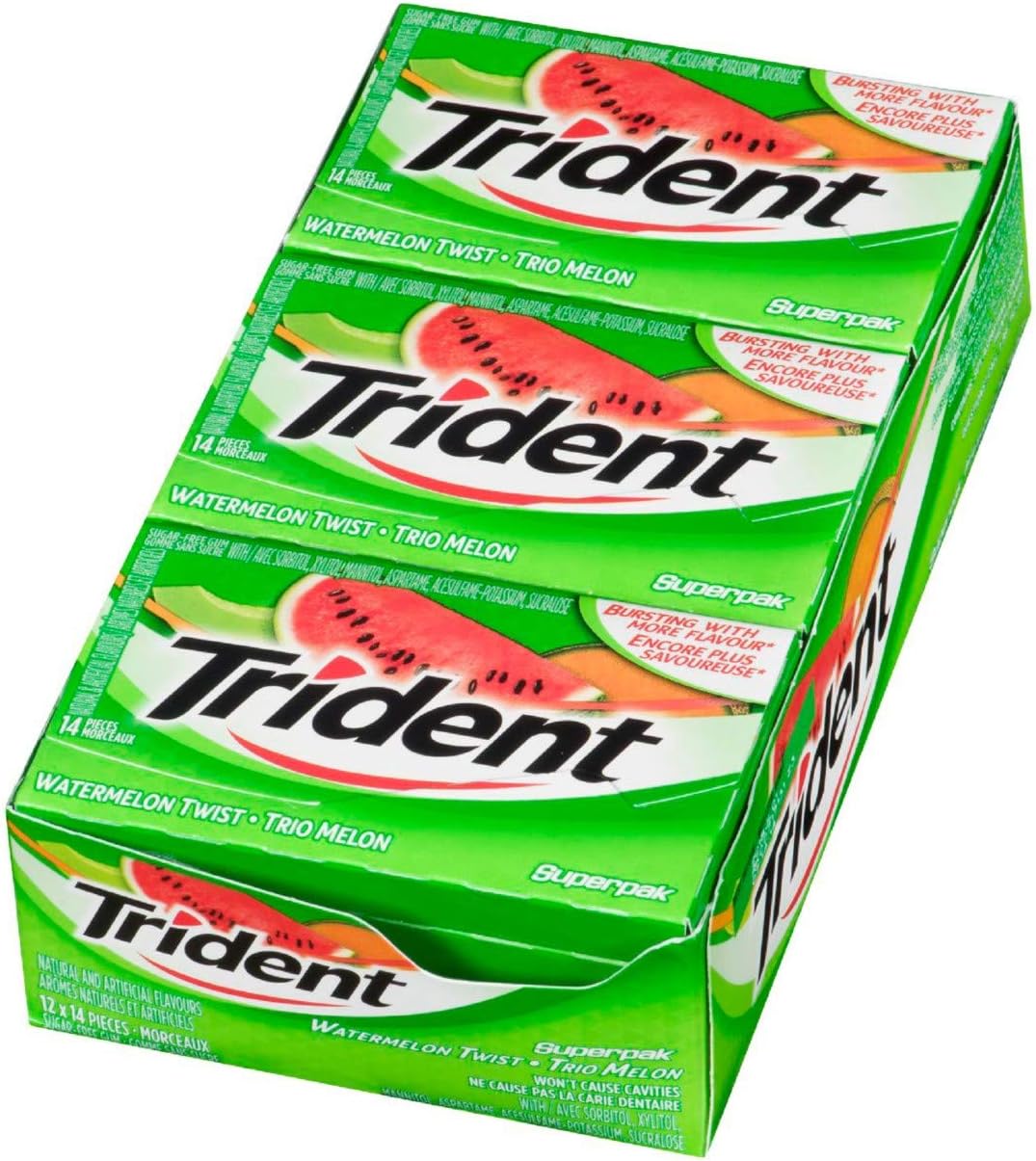 Trident Sugar Free Watermelon Twist Chewing Gum Superpak, 12 Pack (14 ...