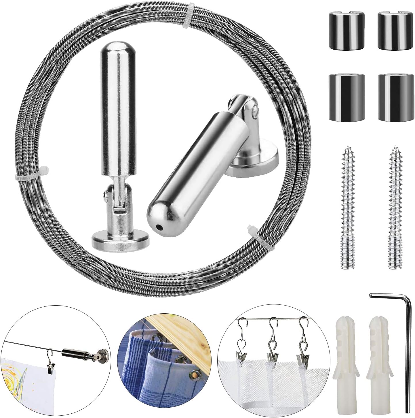 Pinowu Wall Mount Curtain Wire Rod Set for Art Display - Stainless ...