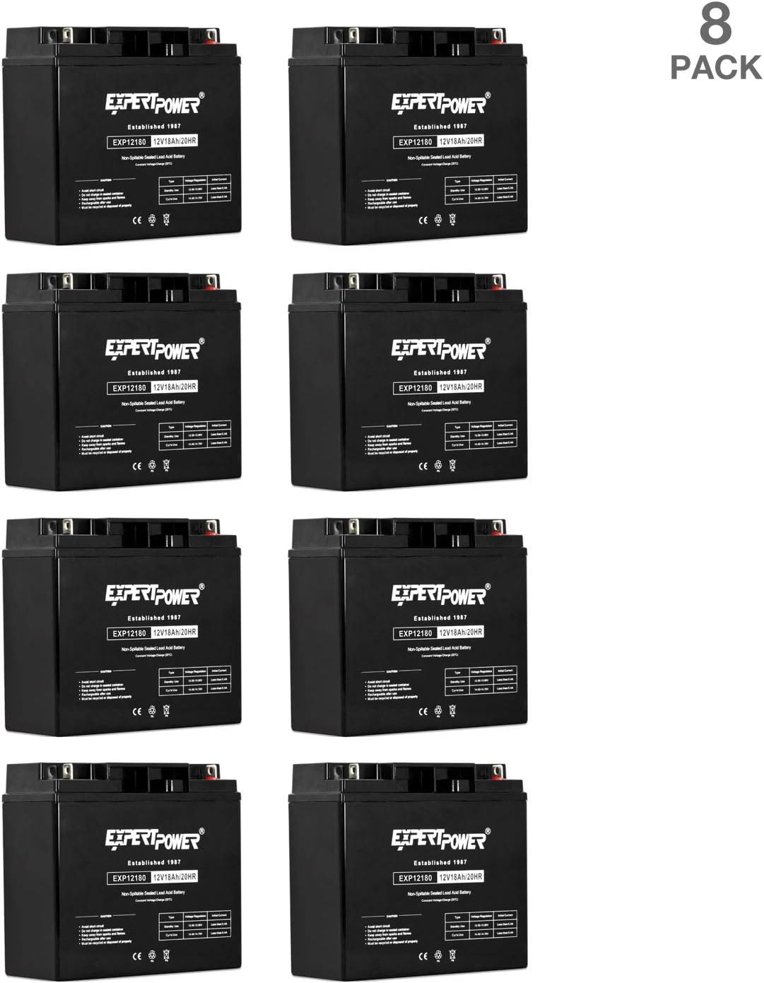 Amazon.com: 8 Pack ExpertPower 12 Volt 18 Ah Rechargeable Battery With ...