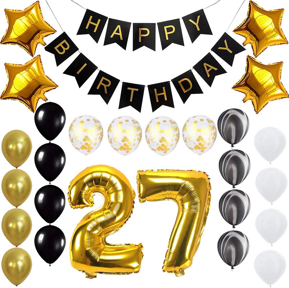 Amazon.com: Happy 27th Birthday Banner Balloons Set for 27 Years Old ...