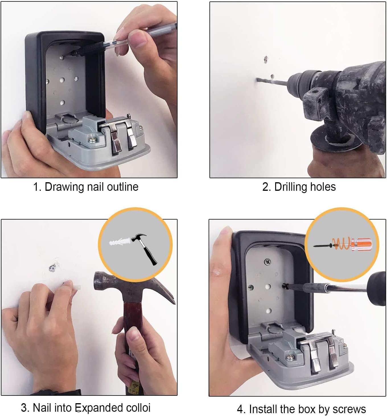 JEE Outdoor/Indoor Wall Mount Combination Lock Box Key Safe Box ...
