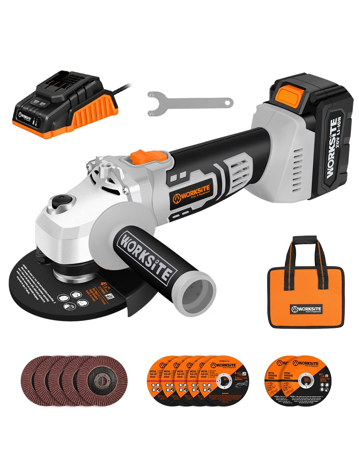 WORKSITE Cordless Angle grinder, 4-1/2 Inch Power Angle Grinder with 4 ...