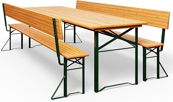 Deuba Garden Furniture Table Bench Set Wooden Trestle Foldable Beer ...