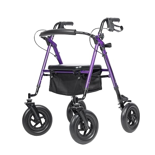 ELENKER All-Terrain Rollator Walker with 10” Rubber Wheels, Padded Seat ...