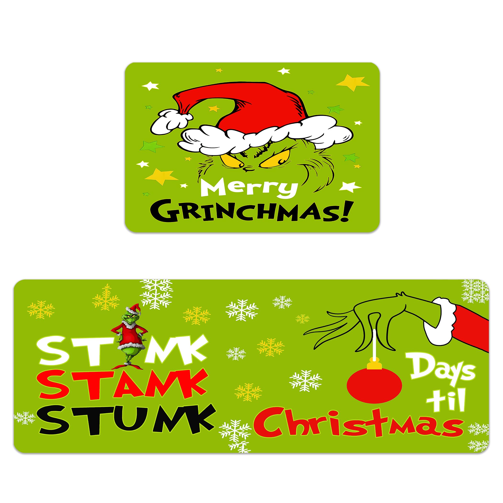 MuMuZi Grinchmas Kitchen Mats Set of 2, Christmas Rugs Decorations Kitchen Bathroom Door Mats ...