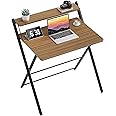 GreenForest Folding Desk No Assembly Required, Computer Desk with 2-Tier Shelf Foldable Table ...