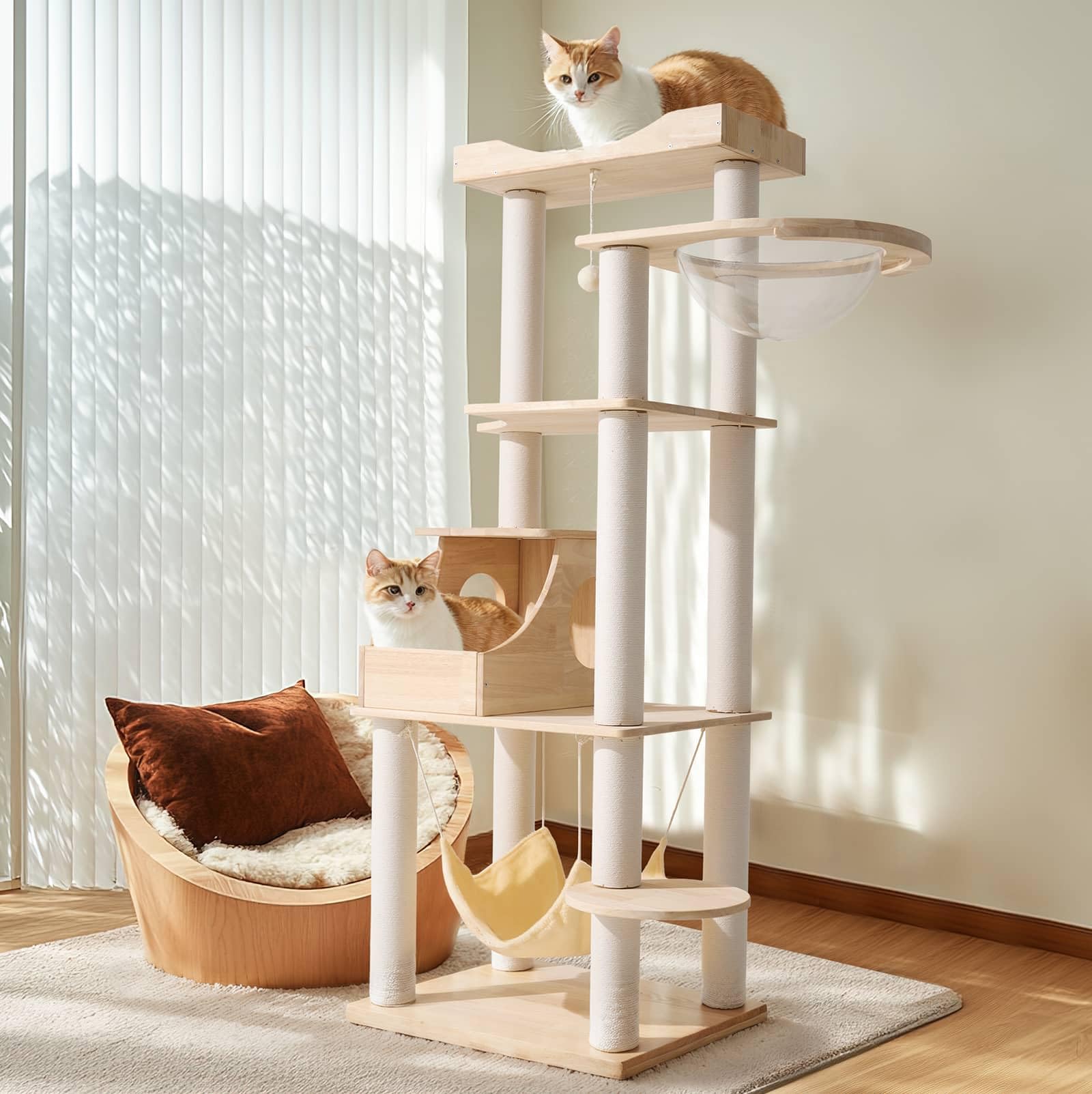 Veehoo Cat Tree Tower-64 Inches Modern Cat Tree for Indoor Cats, Solid ...