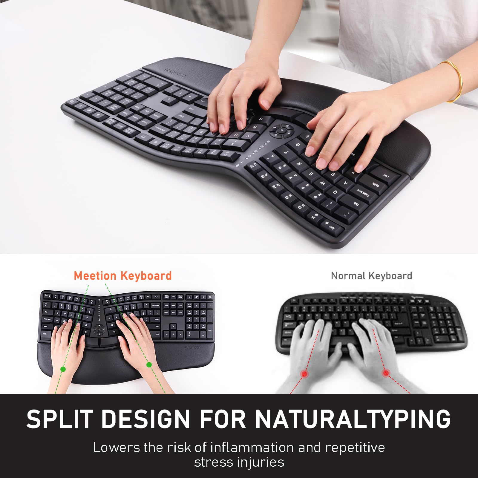 Mua MEETION Ergonomic Split Wireless Keyboard with Cushioned Wrist Rest ...