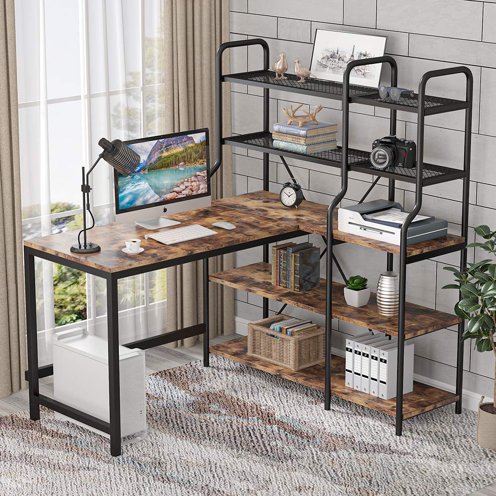 Buy Tribesigns Computer Desk with 5-Tier Bookshelf, 53 inch L Shaped ...
