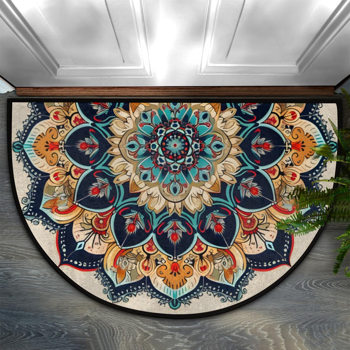 Mandala Half Round Door Mat, European Style Mandala Semicircle Doormats ...