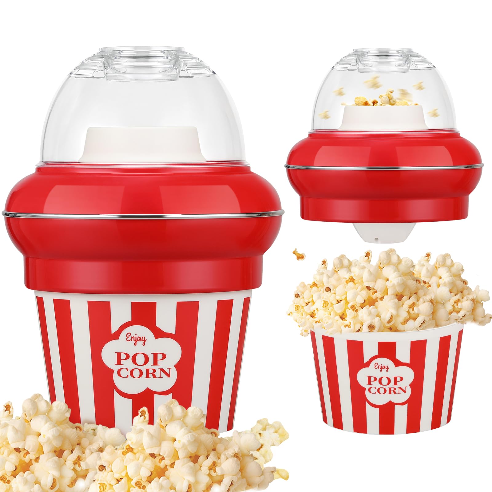 Hot Air Popcorn Popper Maker with Double Bucket Popcorn Machine 2 Min ...