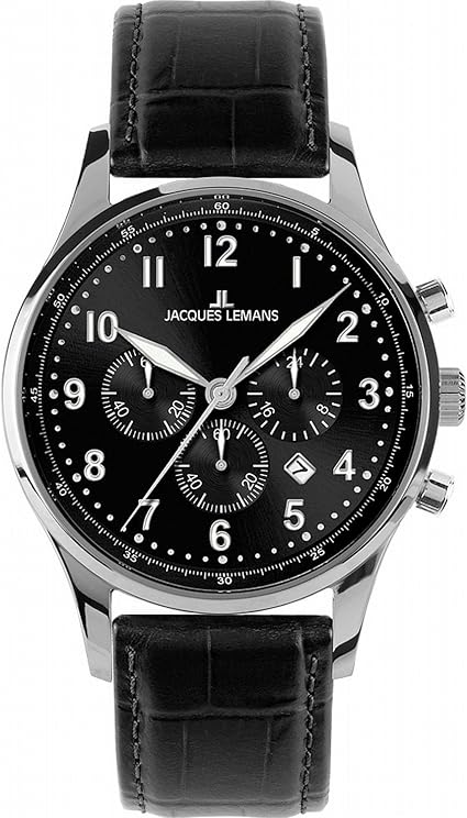 Jacques Lemans London 1-1656A Men's Chronograph Black Leather Strap ...