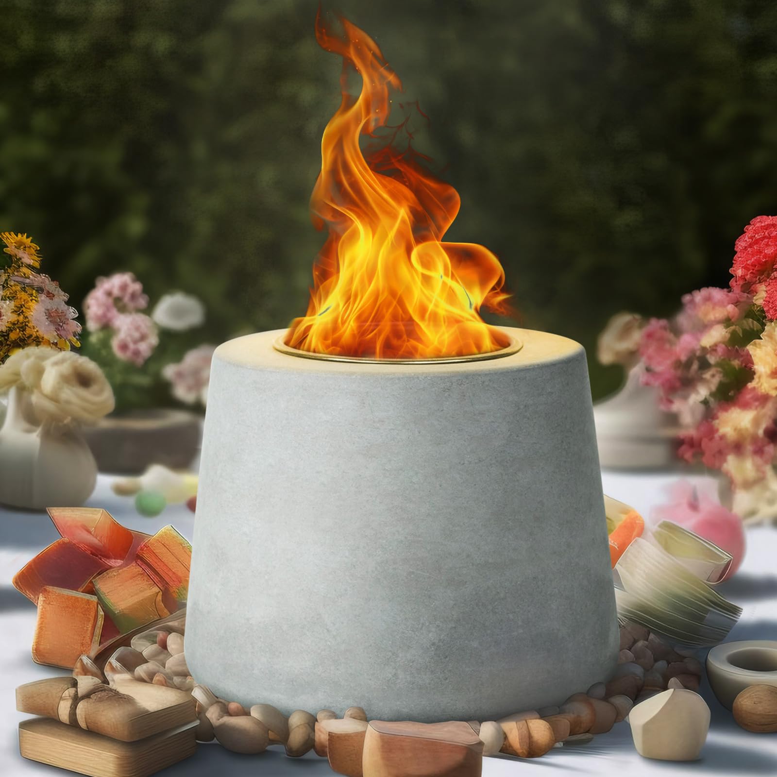 Karlliu Tabletop Fire Pit Indoor Concrete Personal Table Top Firepit ...