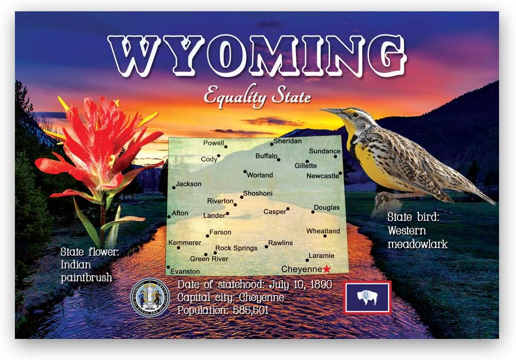 Amazon.com : WYOMING MAP postcard set of 20 identical postcards. WY ...