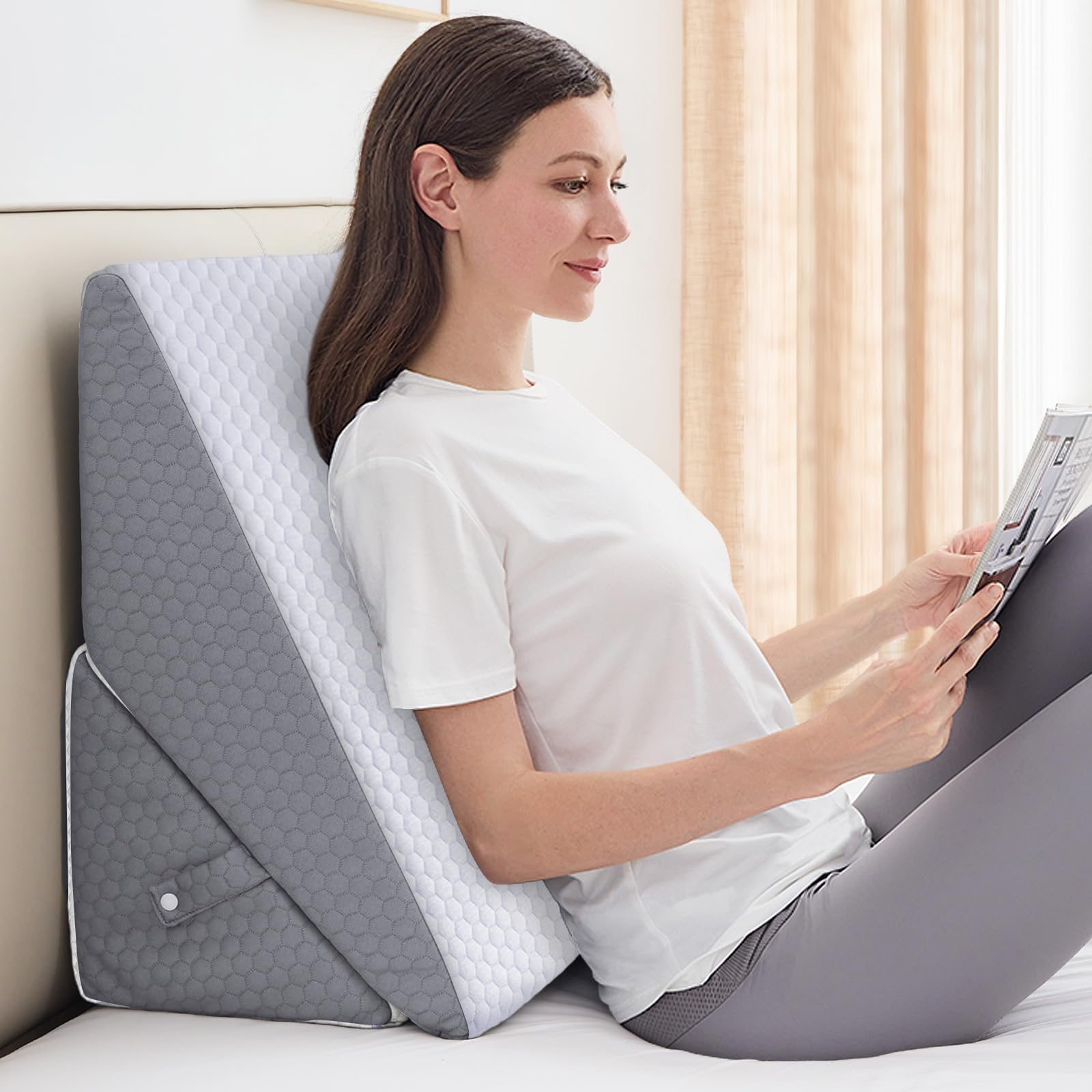 Sasttie Wedge Pillow for Sleep Apnea, 12 Inch Bed Wedge Pillow for Back ...