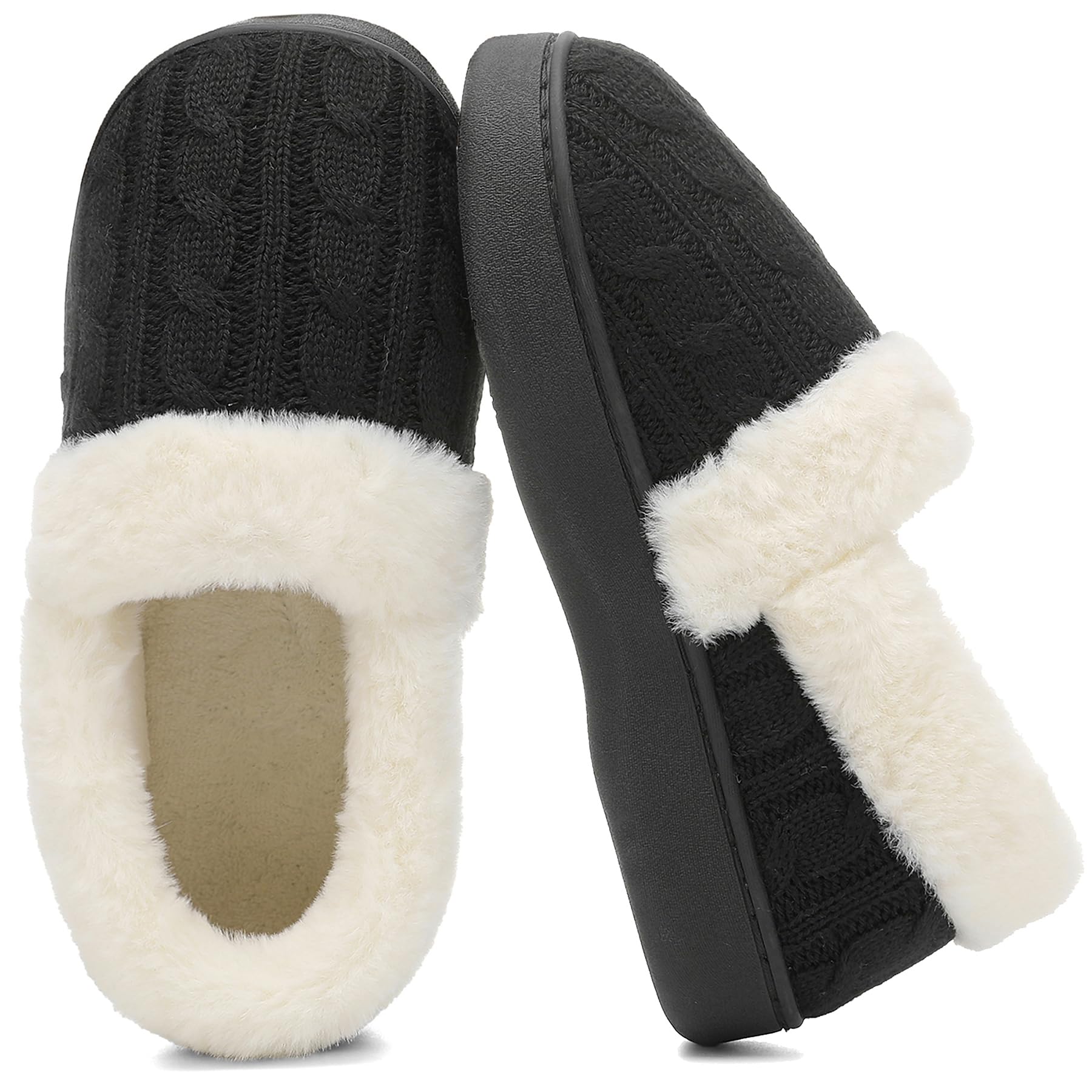 UBFEN Womens Fuzzy House Slippers Warm Bedroom Shoes with Faux Fur ...