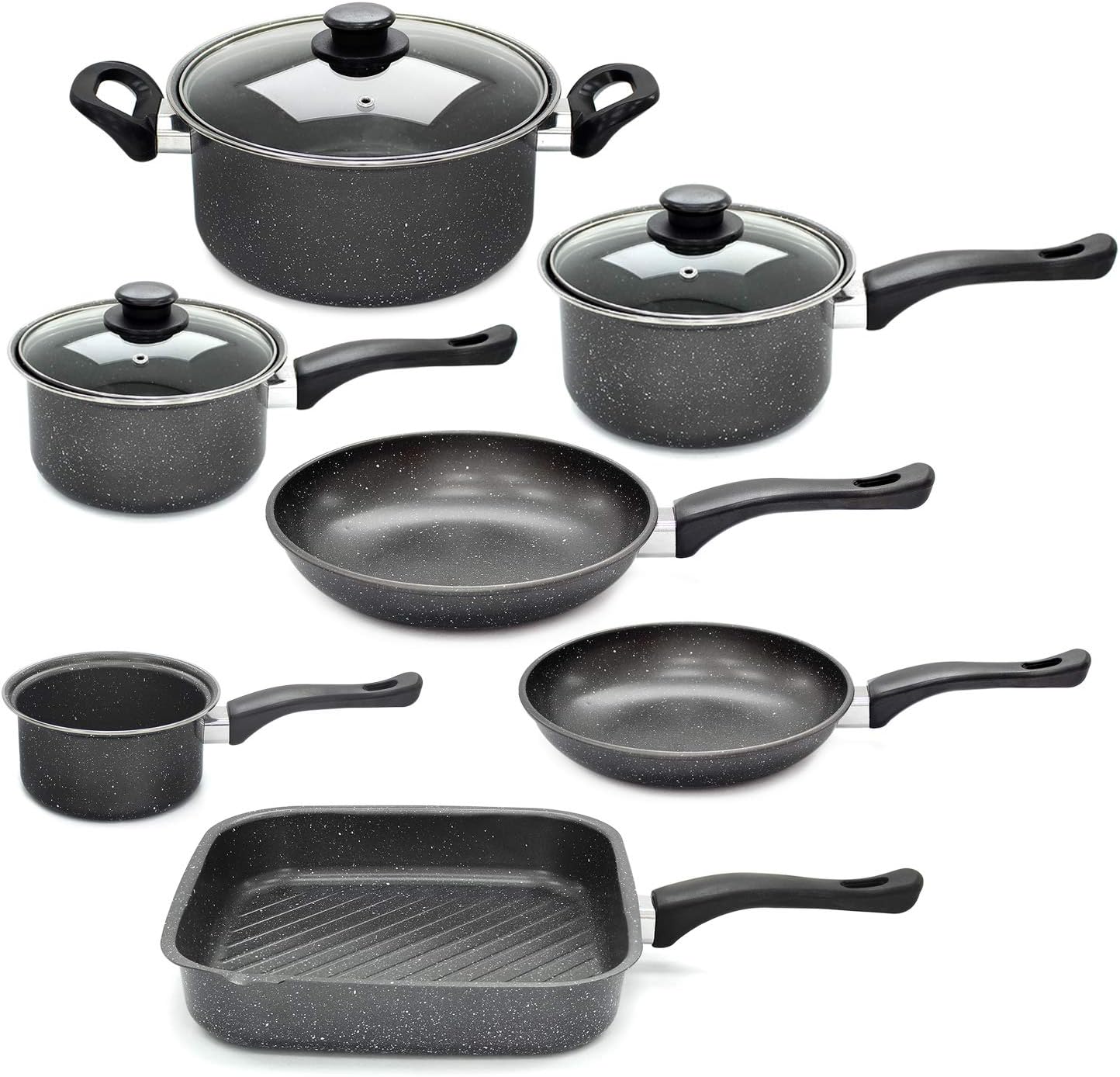 10 Piece Pan Set Marble Cookware Saucepan Nonstick Stainless Steel ...