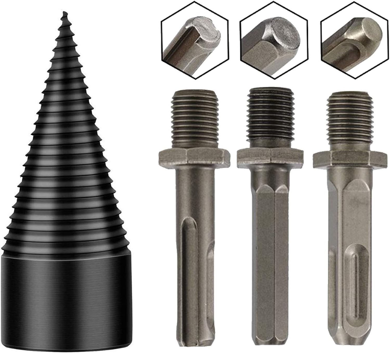 Amazon.com : 4 Pieces Splitting Wood Cone Drill Bit Set Firewood Log ...