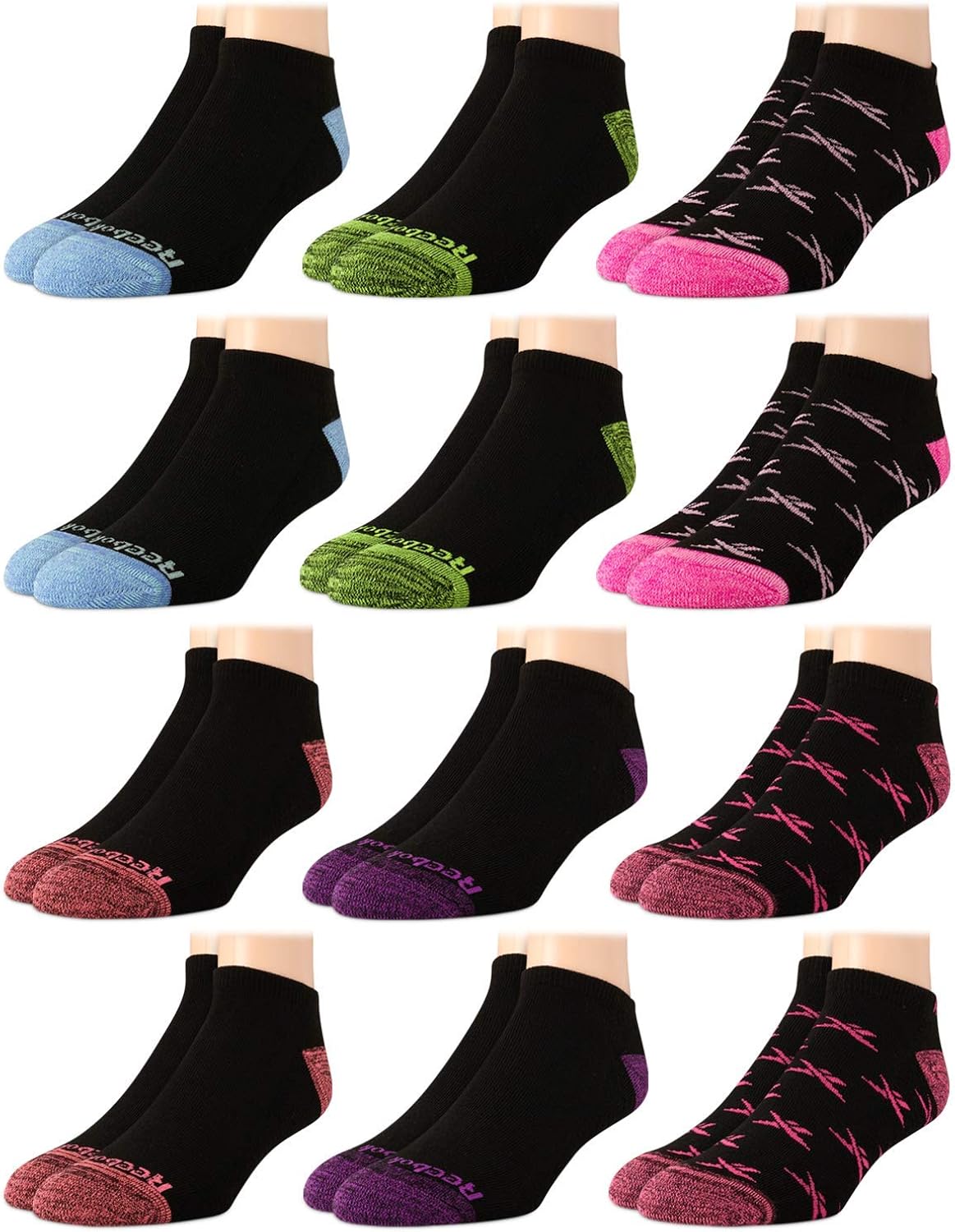 Reebok Girl's Cushioned Comfort No-Show Ankle Low Cut Socks (12 Pack ...
