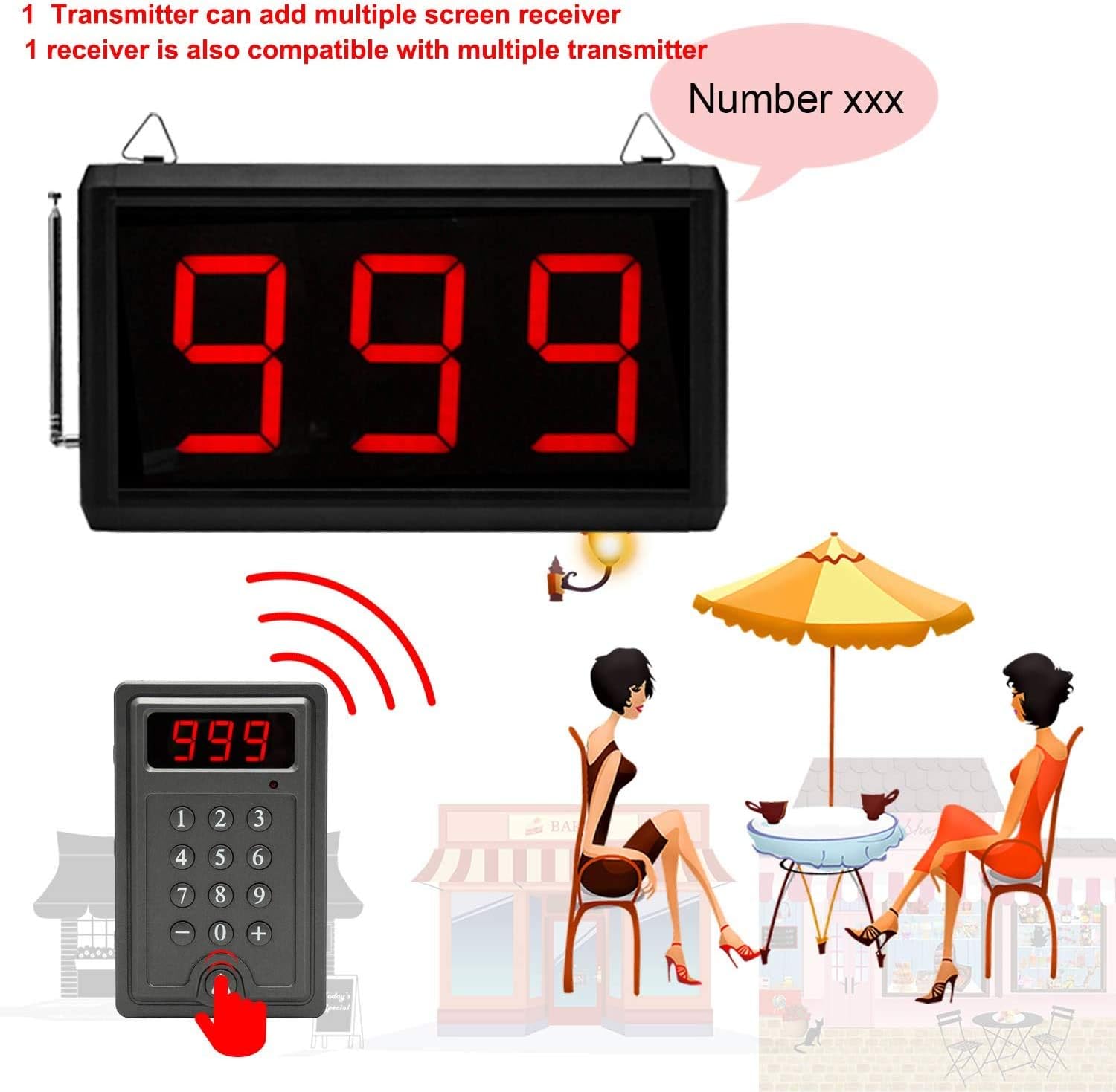 Wireless Calling System Take A Number Display System Restaurant Pager ...