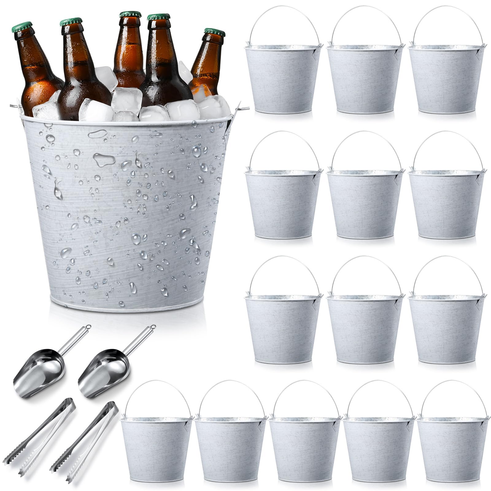 Zopeal 24 Pcs Galvanized Beer Buckets with Handle Metal Ice Buckets ...