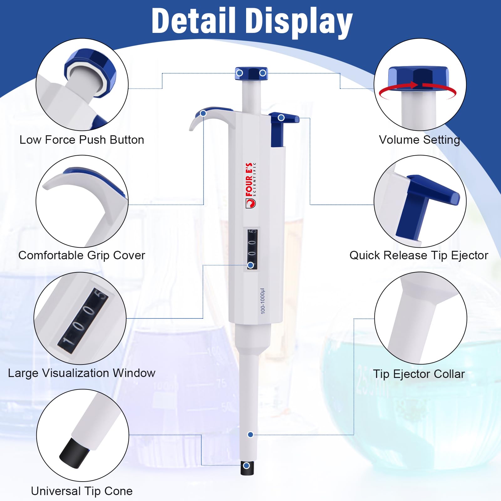 1000uL Micropipette, 1mL Lab Single Channel Micro Pipettes, 100-1000uL ...