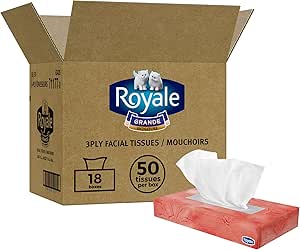 Royale 3 Ply Facial Tissues, Bigger Stronger & Softer Sheets, 18 Boxes ...