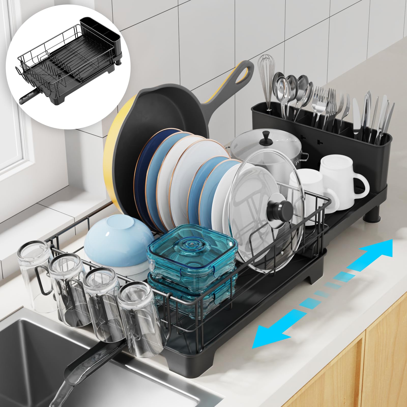 GSlife Expandable Dish Drying Rack - Large Dish Racks for Kitchen ...