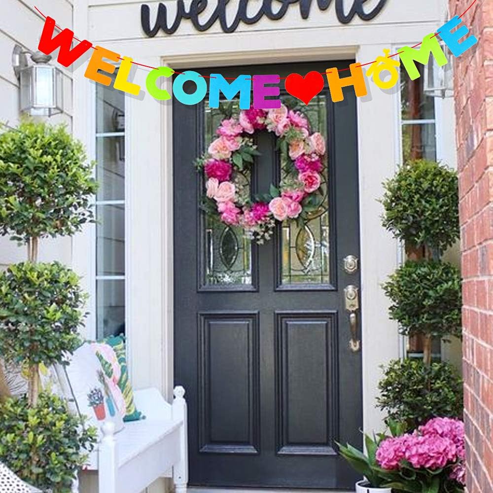 VINFUTUR Welcome Home Banner Rainbow Color Felt New Home Banner New ...