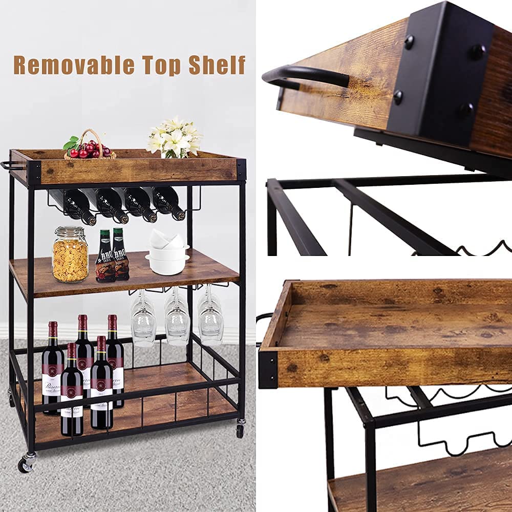 Mua aboxoo Wine Serving Bar Cart 3 Tiers Large Home Trolley Rolling ...