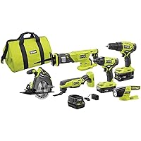 RYOBI P1819 18V One+ Lithium Ion Combo Kit (6 Tools: Drill/Driver ...
