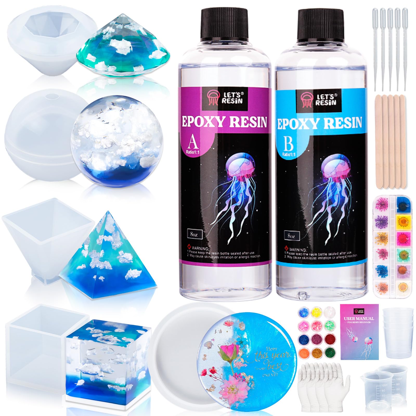 LET'S RESIN Epoxy Resin Kits and Molds Complete Set, 16oz Resin Art Kit ...